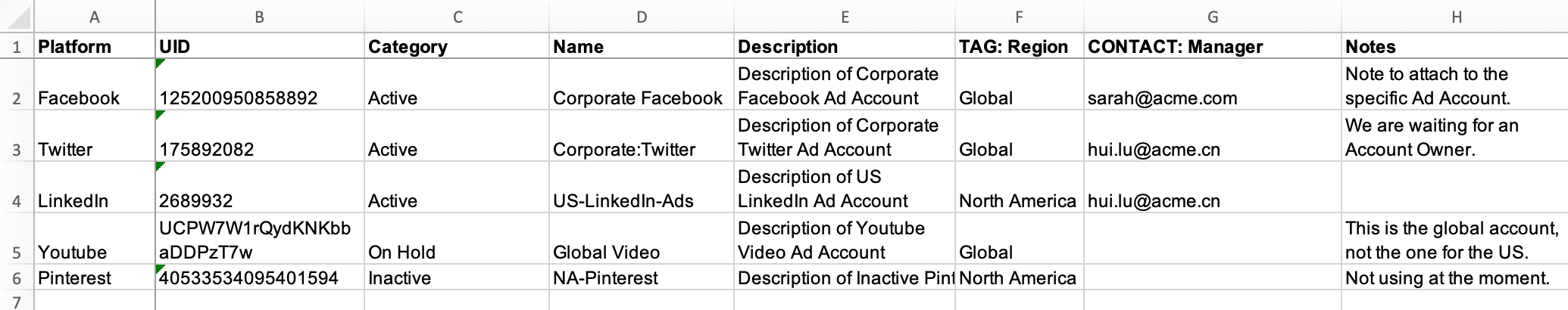 How do I format my spreadsheet of Ad Accounts for importing? – Brandle